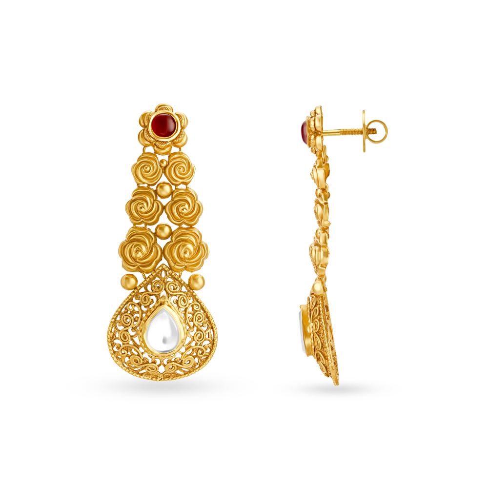 Floral and Teardrop Gold Necklace Set