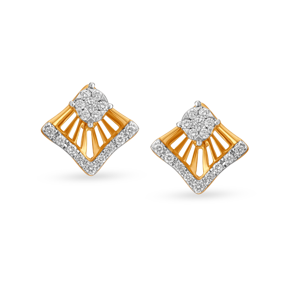 Chic Geometric Diamond Adorned Gold Stud Earrings