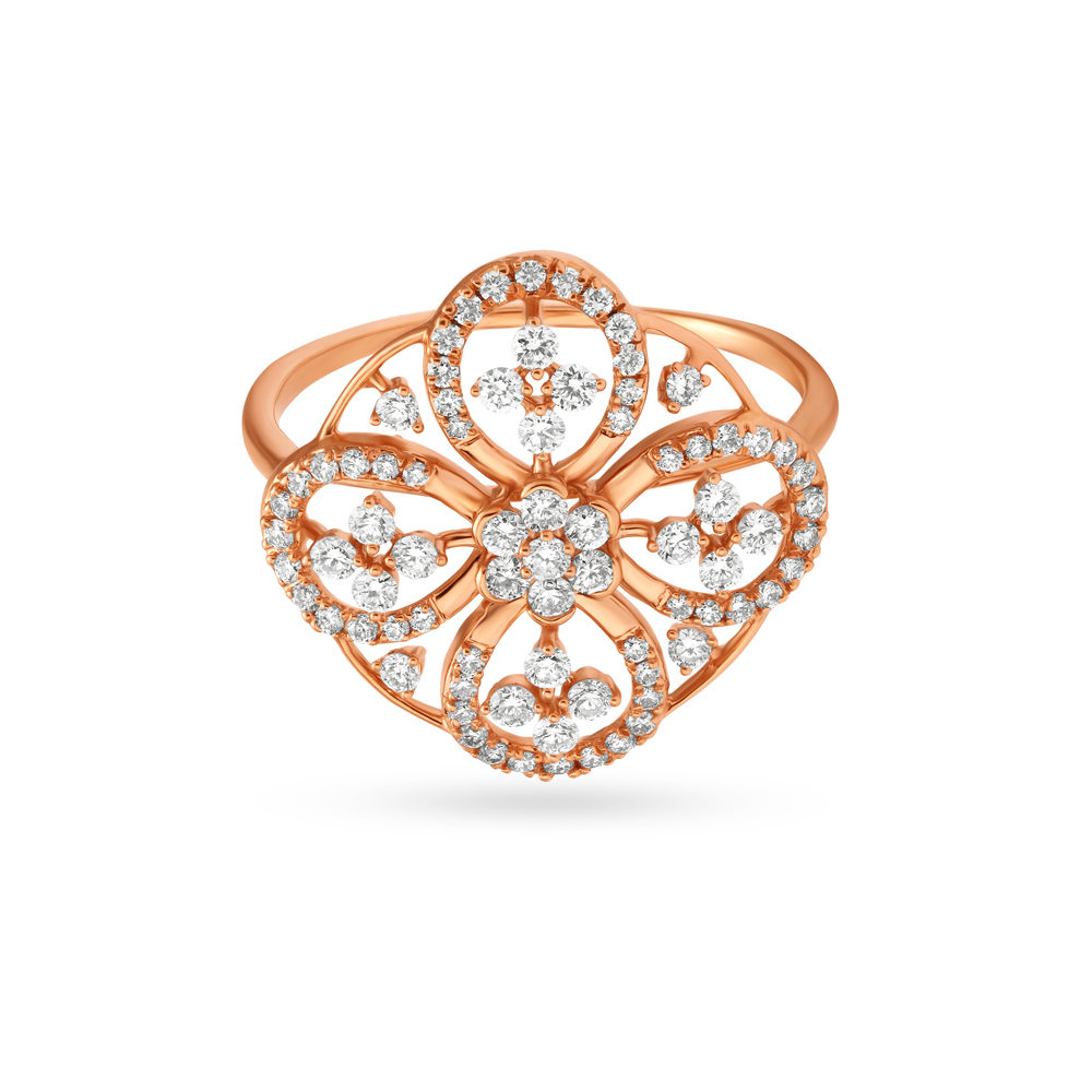 Enchanting Floral Rose Gold and Diamond Finger Ring
