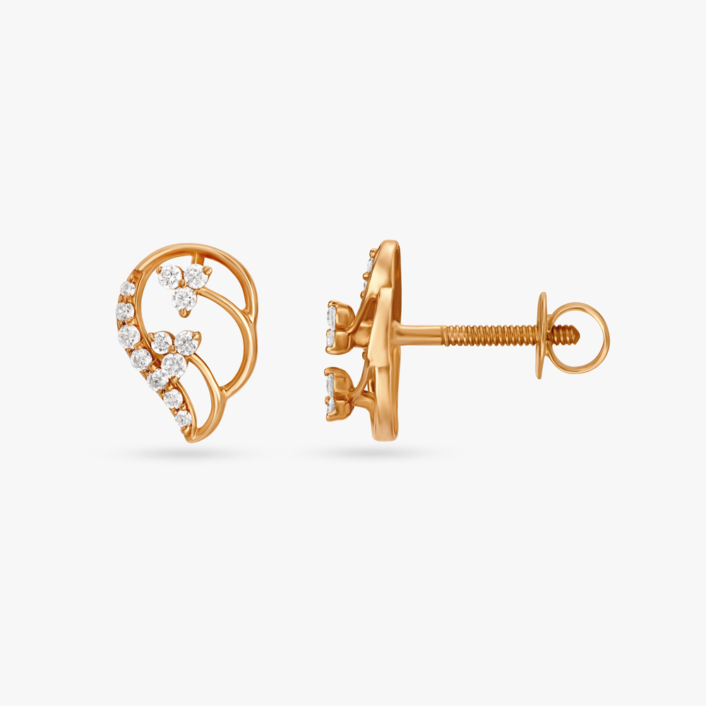 Leafy Trifecta Diamond Stud Earrings