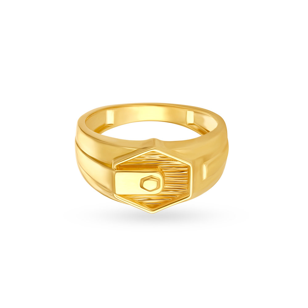 Geometric Textured Gold Ring for Men