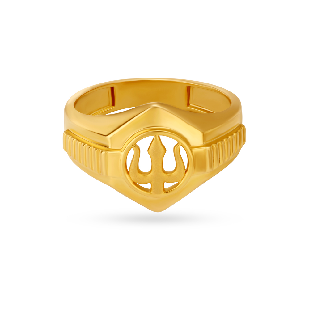 Trishul Carved Gold Finger Ring For Men