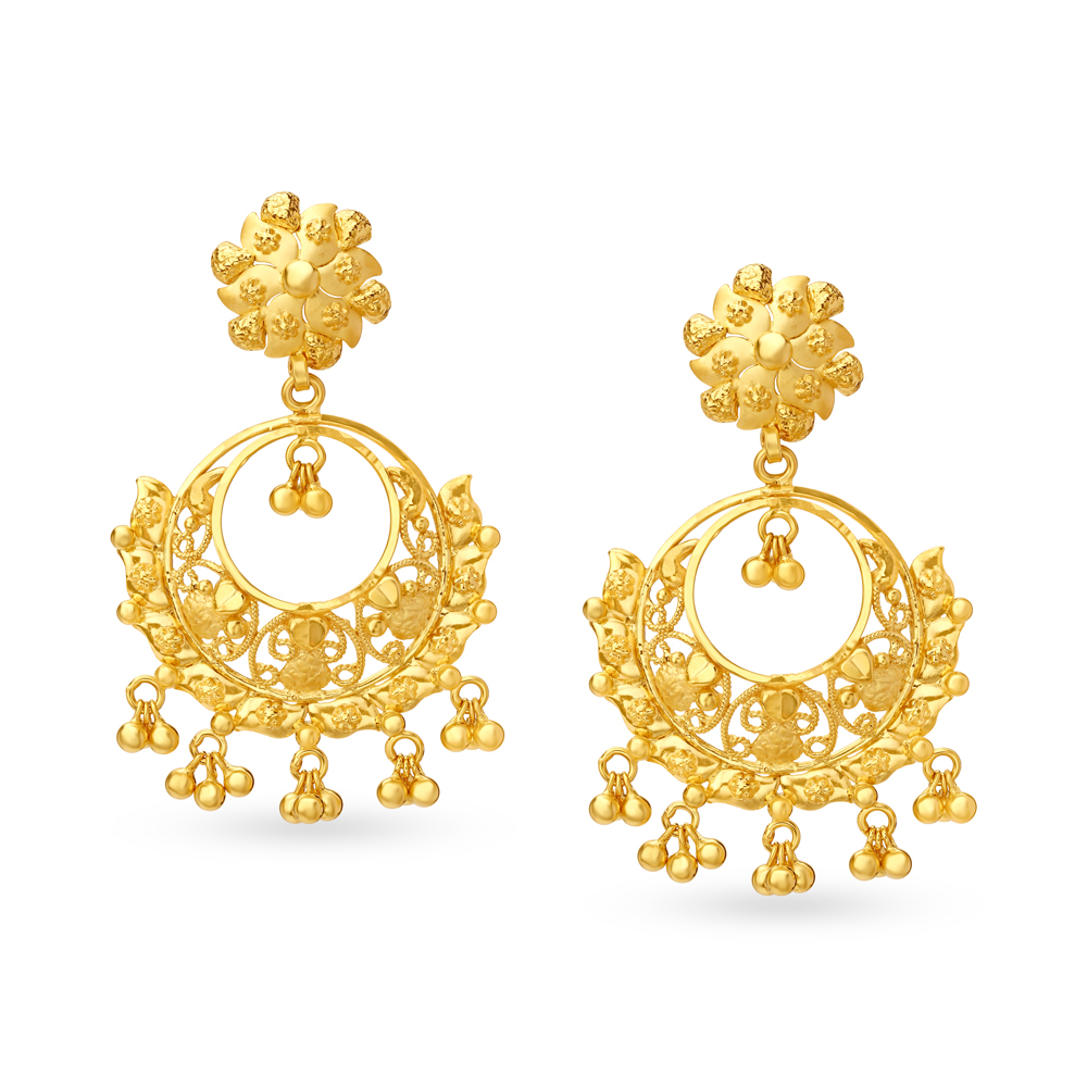 Ethereal Yellow Gold Carved Floral Drop Earrings