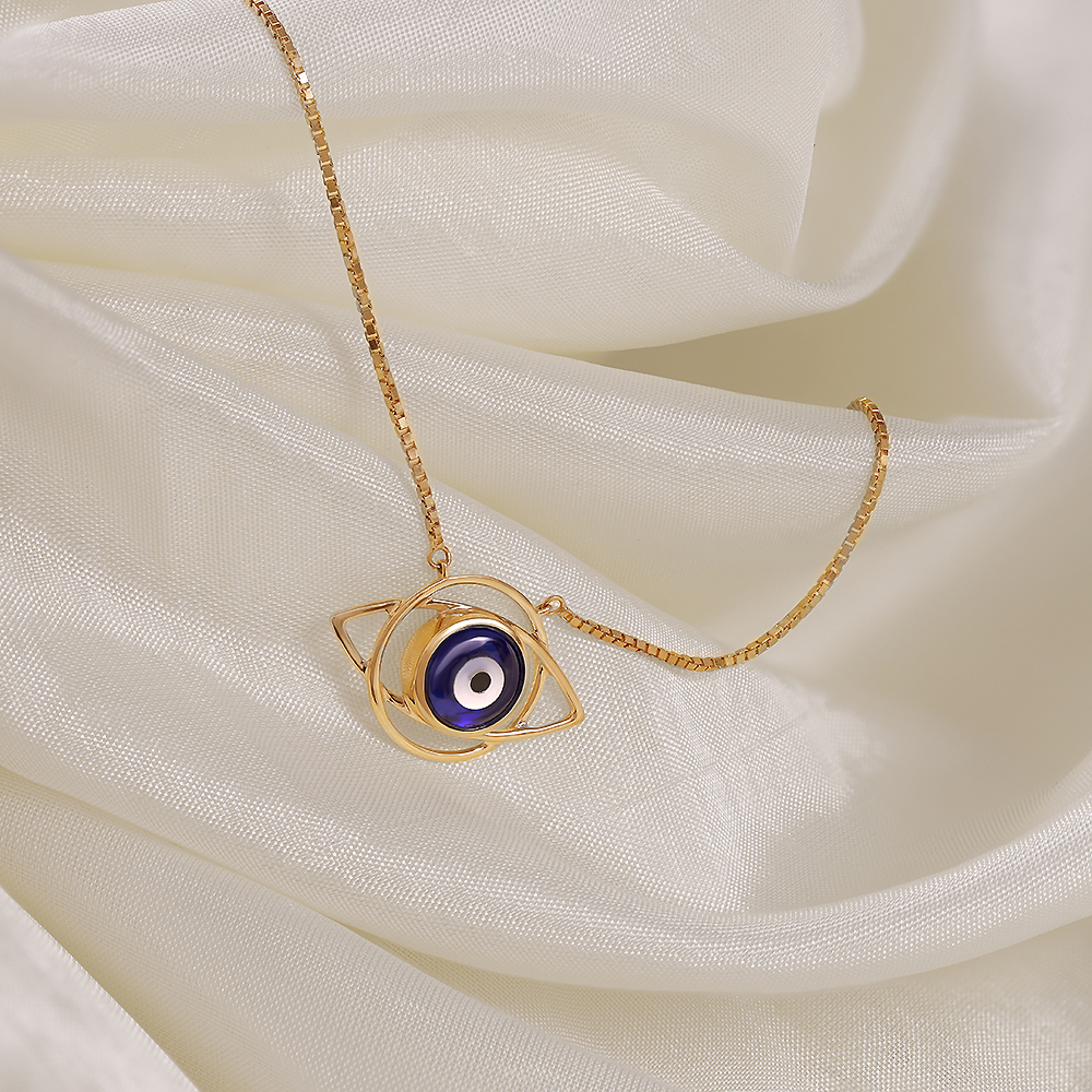 14KT Yellow Gold Geometric Evil Eye Necklace
