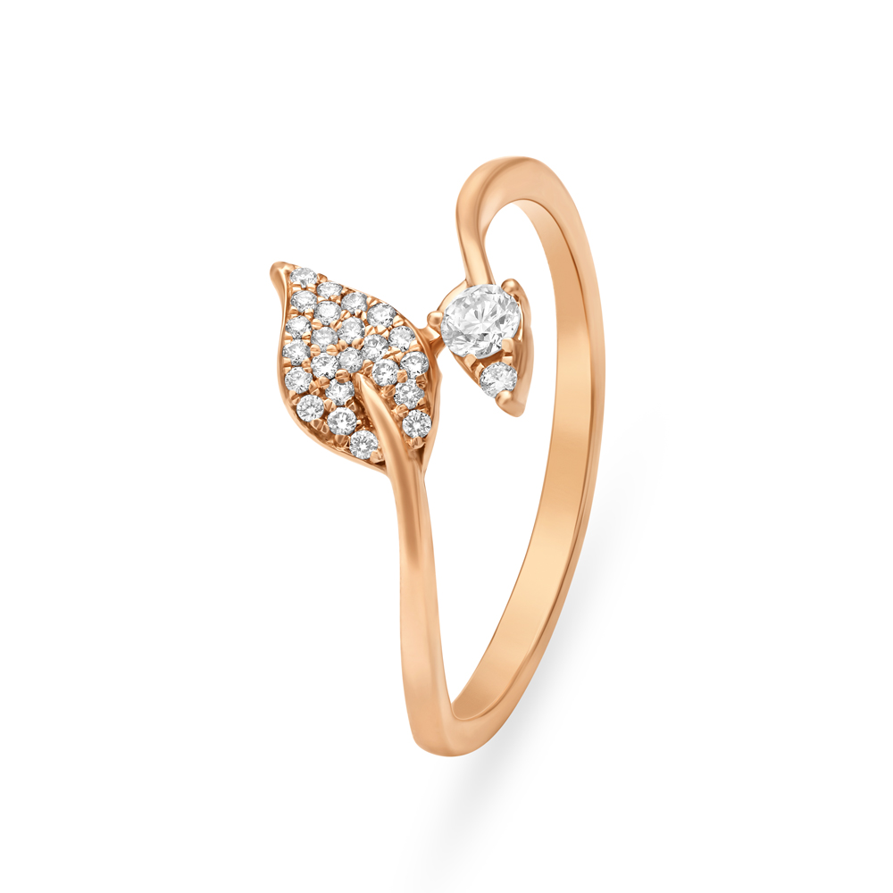 Intertwining Leaves Rose Gold and Diamond Finger Ring