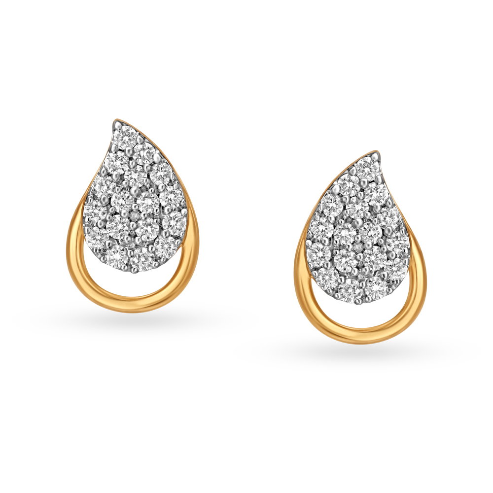 Bedazzled Teardrop Shaped Diamond and Gold Stud Earrings