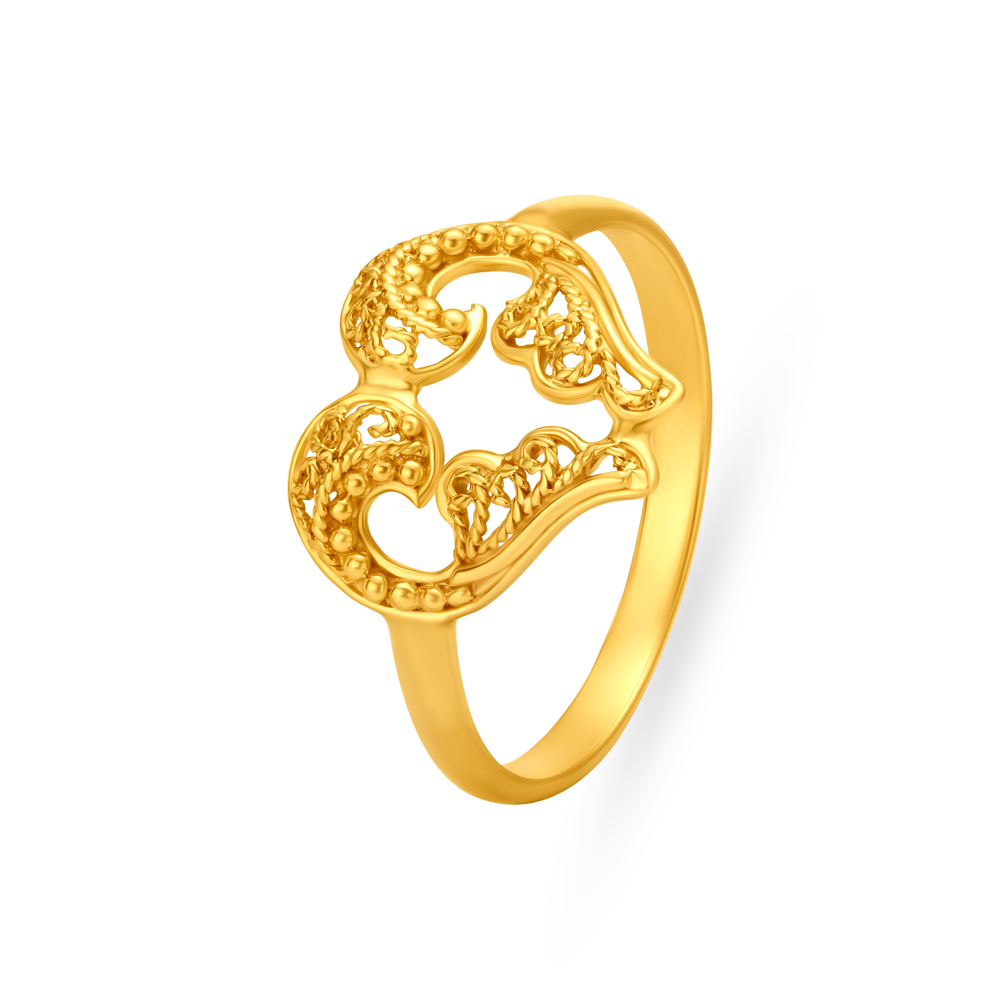 Fancy Heart Filigree Work Gold Finger Ring