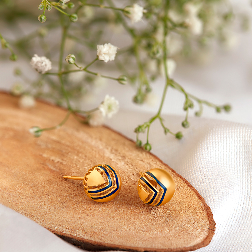 Radiating Gold Striped Fancy Stud Earrings