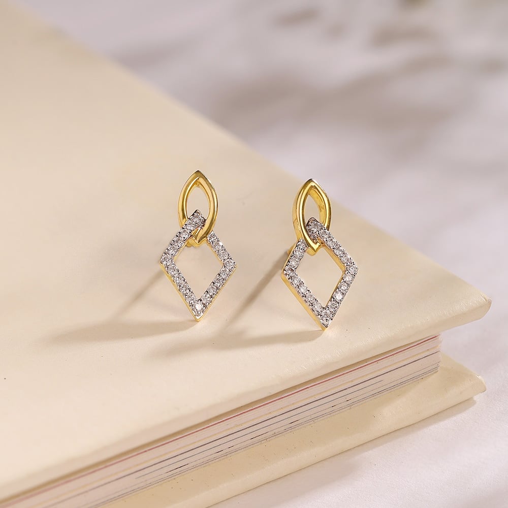 Minimalist Charm Gold & Diamond Drop Stud Earrings