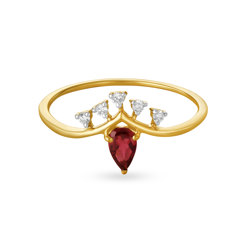 Teardrop Shaped Ruby and Diamond Gold Finger Ring