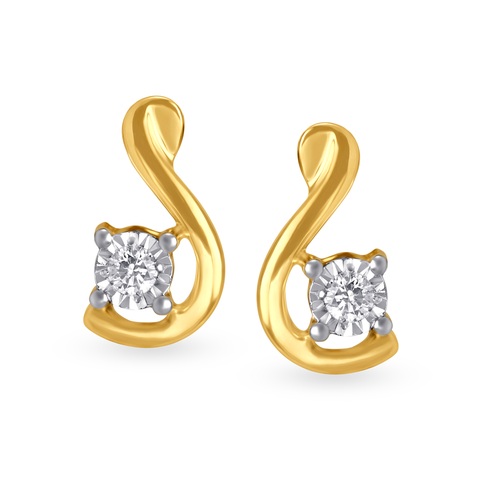 Bright Dainty Gold and Diamond Stud Earrings