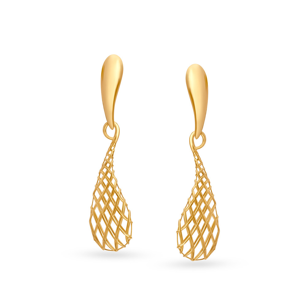 Artistic Paisley Mesh Gold Drop Earrings