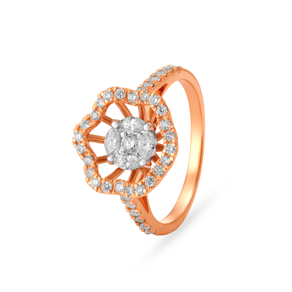 Floral Rose Gold Diamond Finger Ring