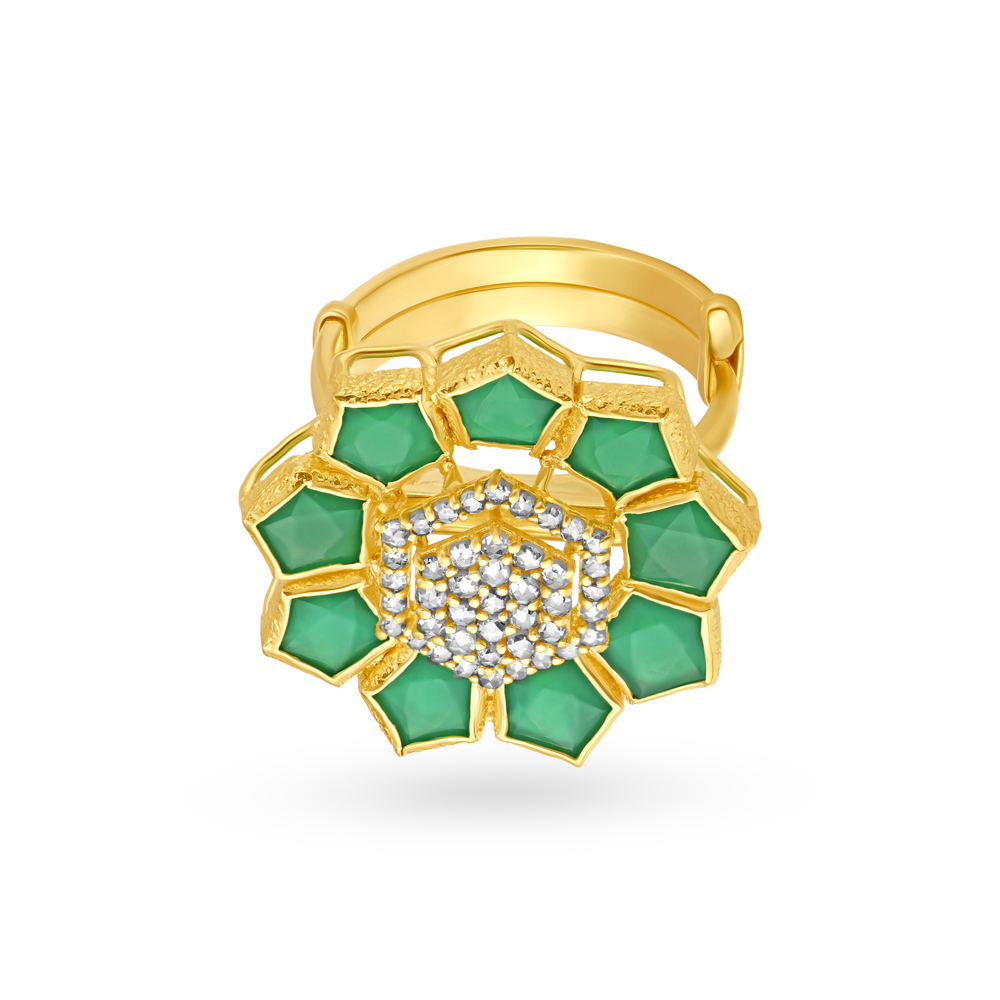 Harmonious Ring with Un-cut Diamonds and Onyx