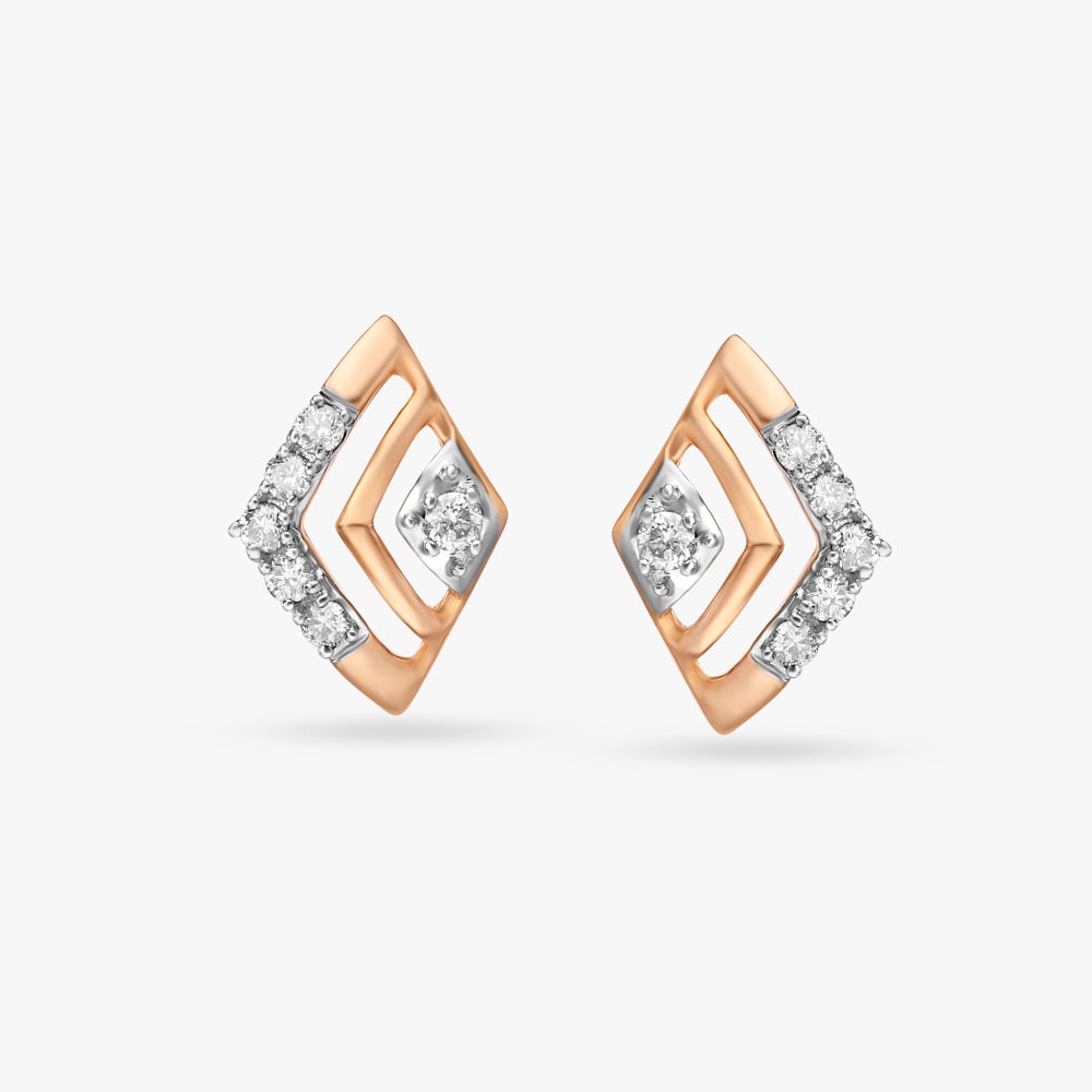 Contemporary Rose Gold and Diamond Stud Geometric Pattern Stud Earrings