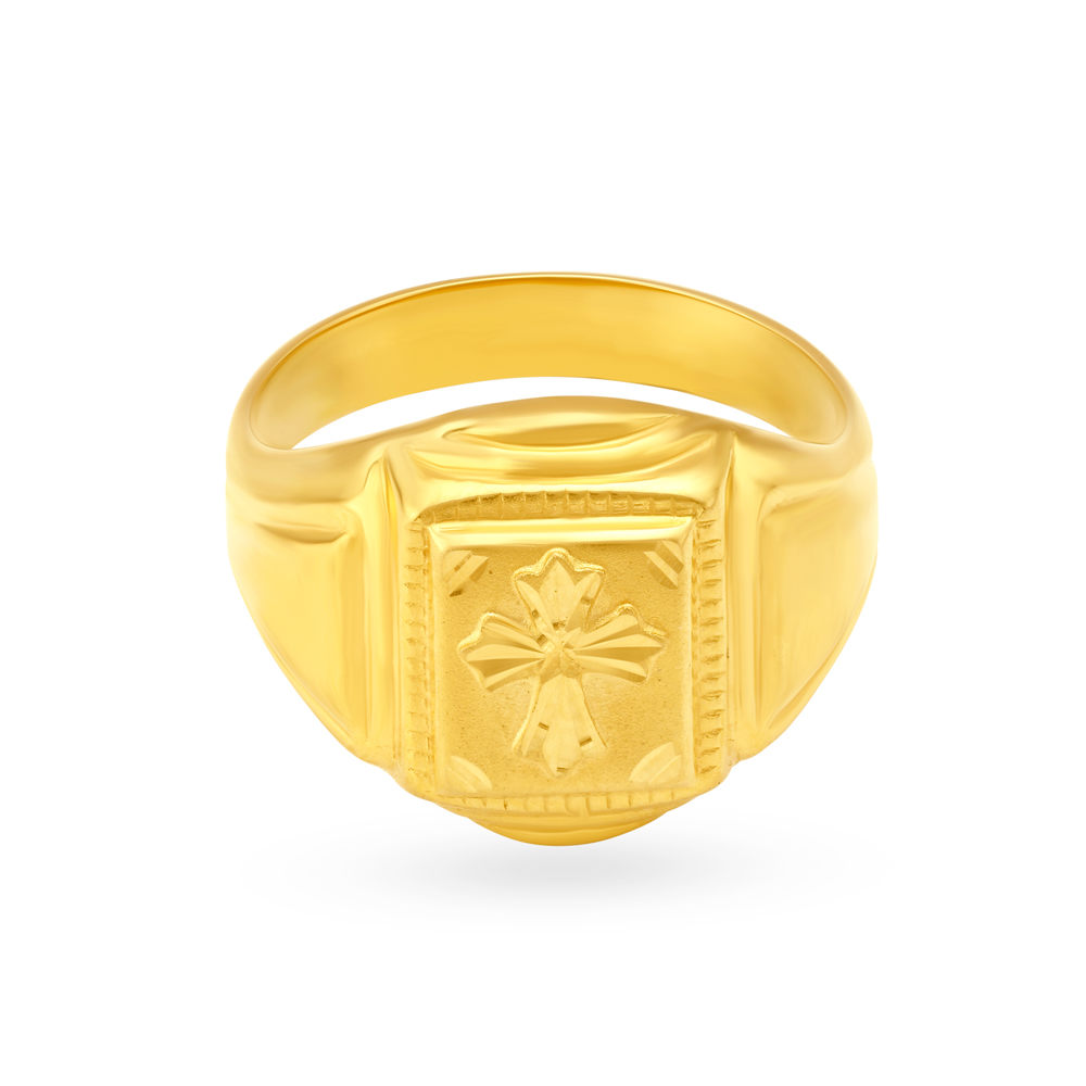 Spiritual 22 Karat Yellow Gold Cross Pattern Finger Ring