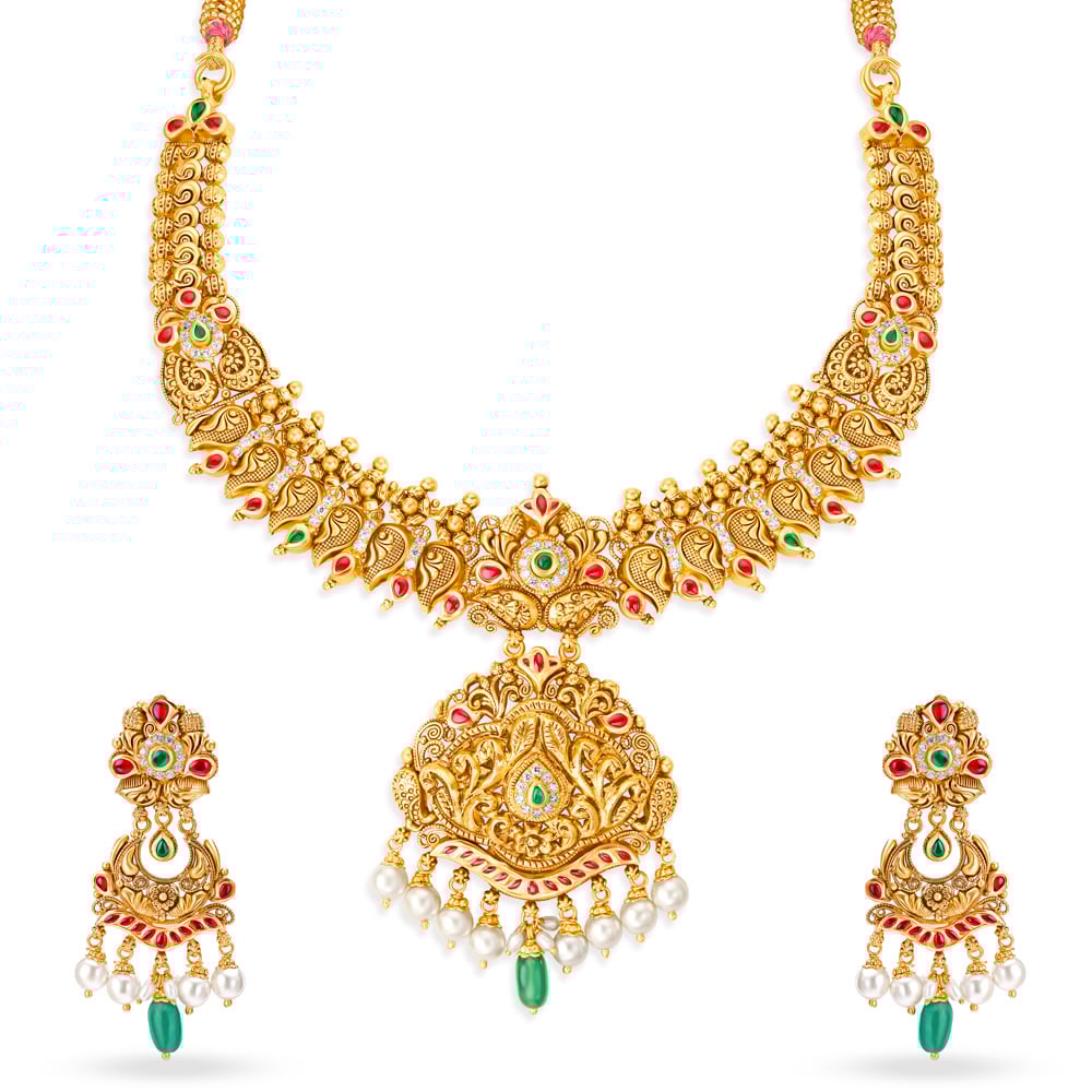 Graceful Gold Antique Finish Necklace Set