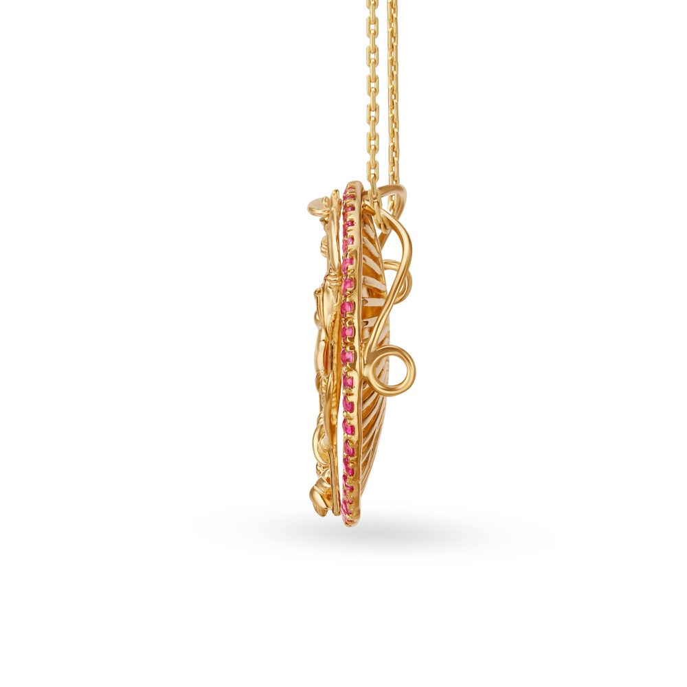 Powerful Durga Gold Pendant with Coloured Stones