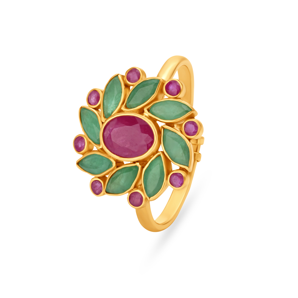 Dynamic Gem Studded Gold Ring