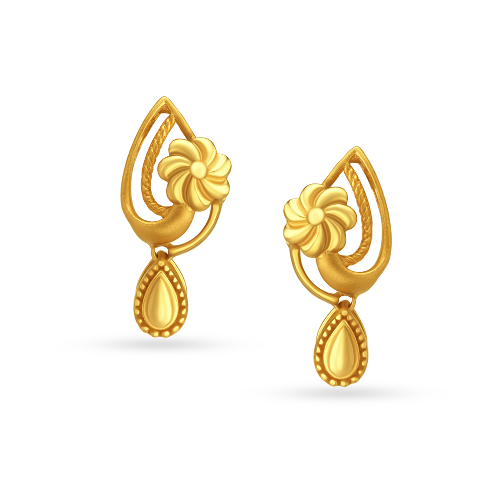 Floral Motif Gold Drop Earrings