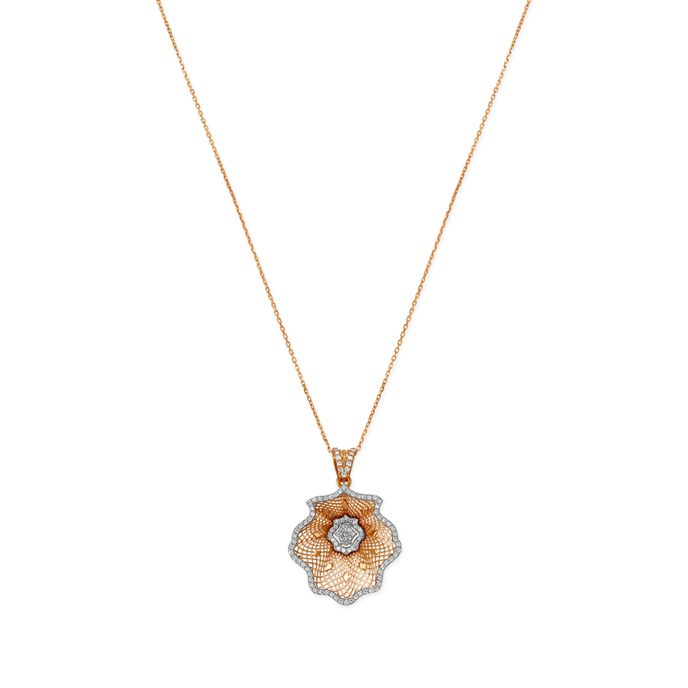 Sea Shell Inspired Diamond Pendant with Chain