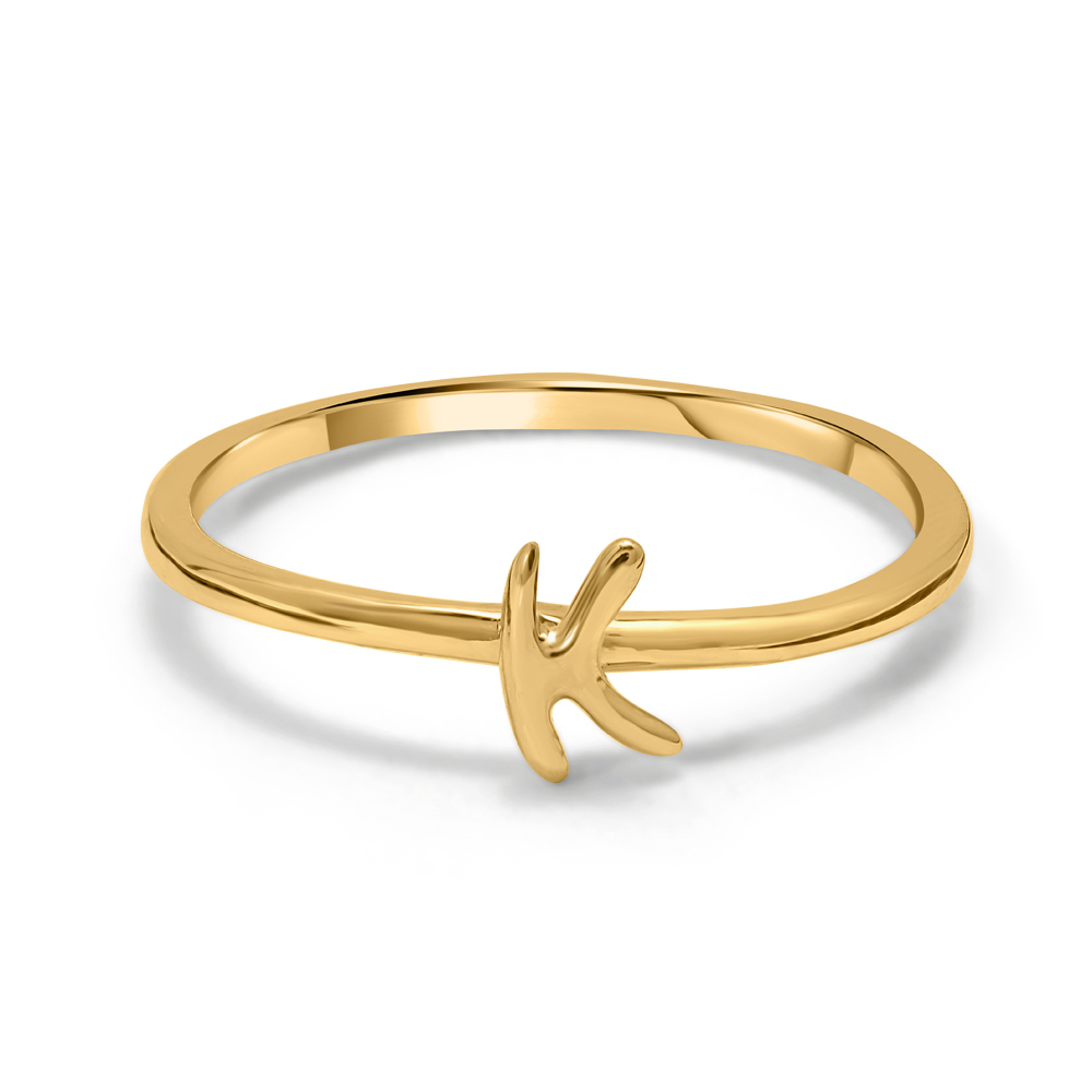 Letter K 14KT Yellow Gold Initial Ring