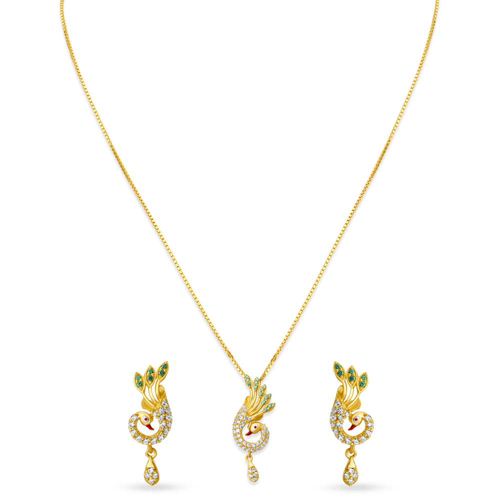 Beautiful Gold Pendant with Chain and Earrings Set