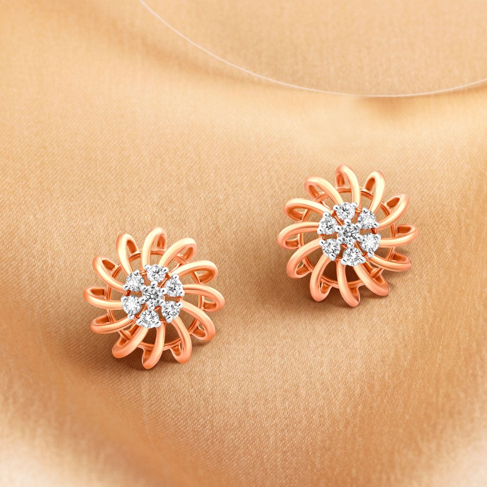 Stylish 18 Karat Rose Gold And Diamond Floral Studs