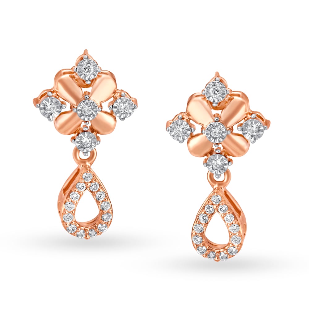 Dazzling Floral Diamond Drop Earrings in White and Rose Gold