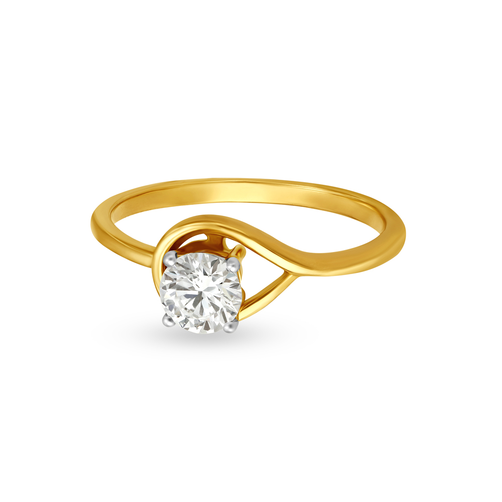 Delicate 18 Karat Yellow Gold Solitaire Looped Finger Ring