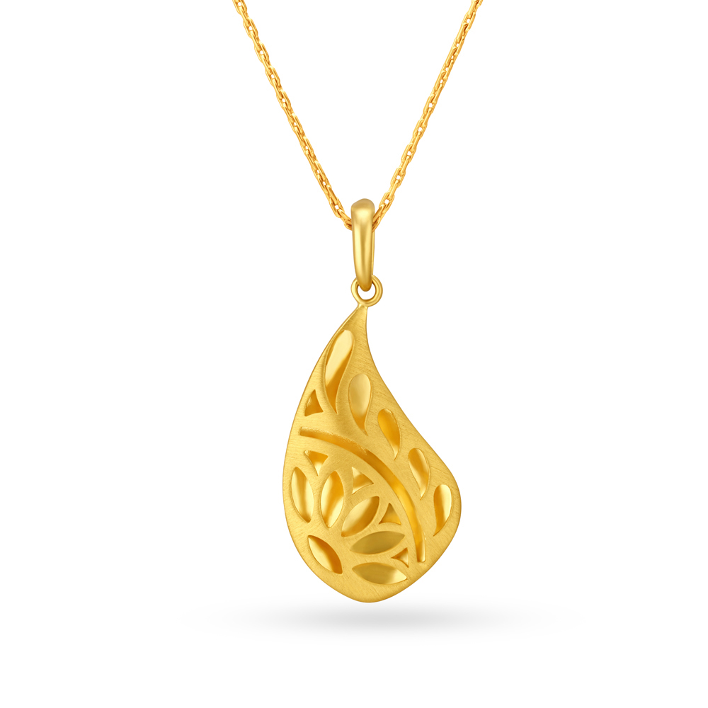 Sumptuous Yellow Gold Carved Teardrop Pendant