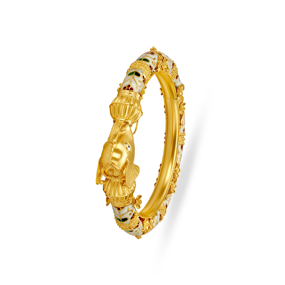 Magnificent Yellow Gold Carved Elephant Bangle