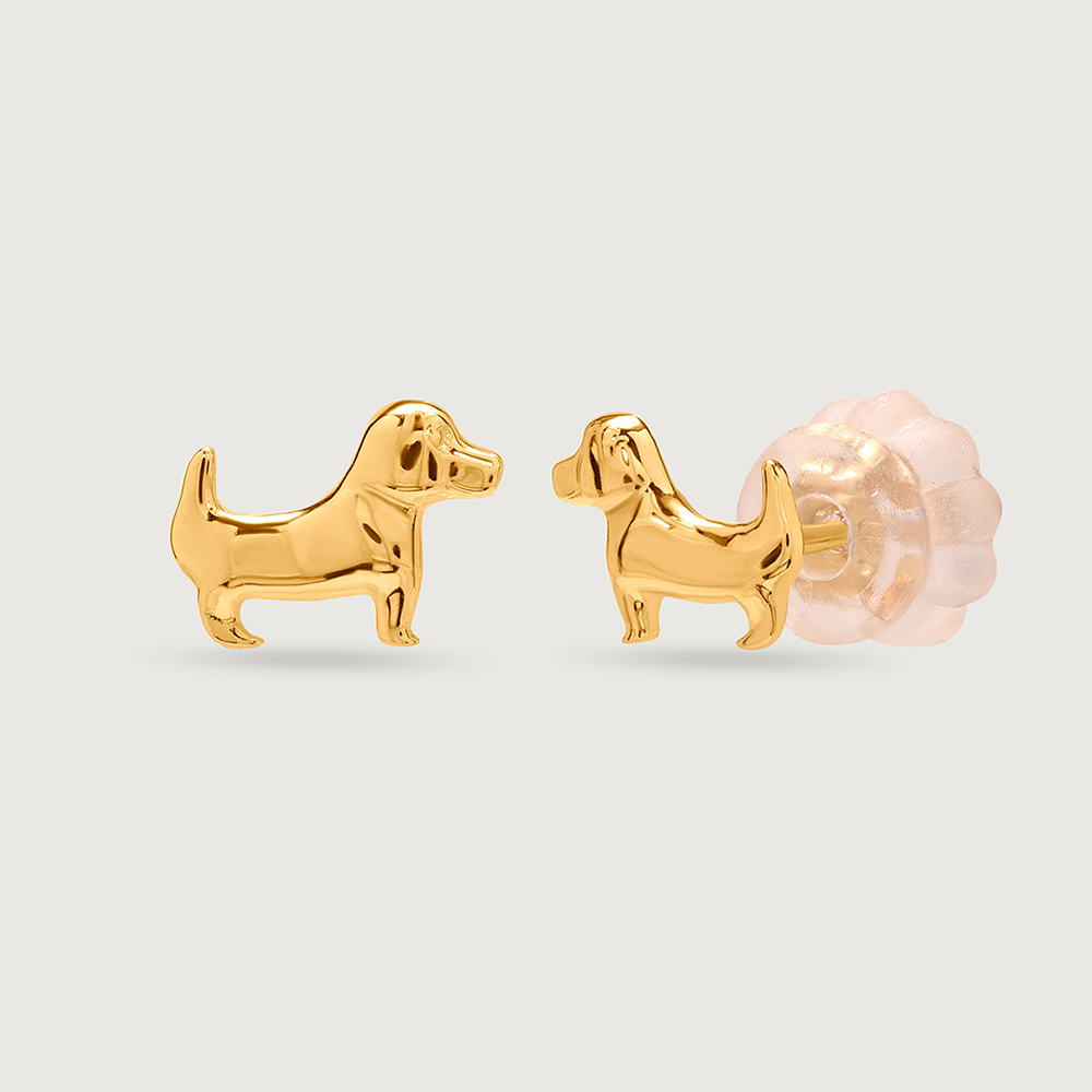 Whimsical Woof 18KT Gold Stud Earrings