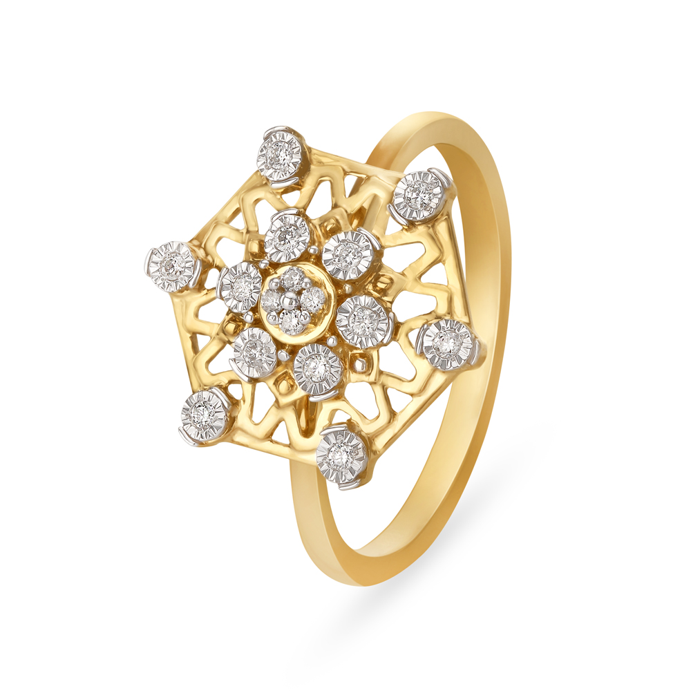14KT Yellow White Gold Hexagon Style Finger Ring