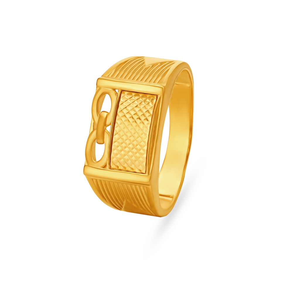 Broad Carved Gold Men's Finger Ring