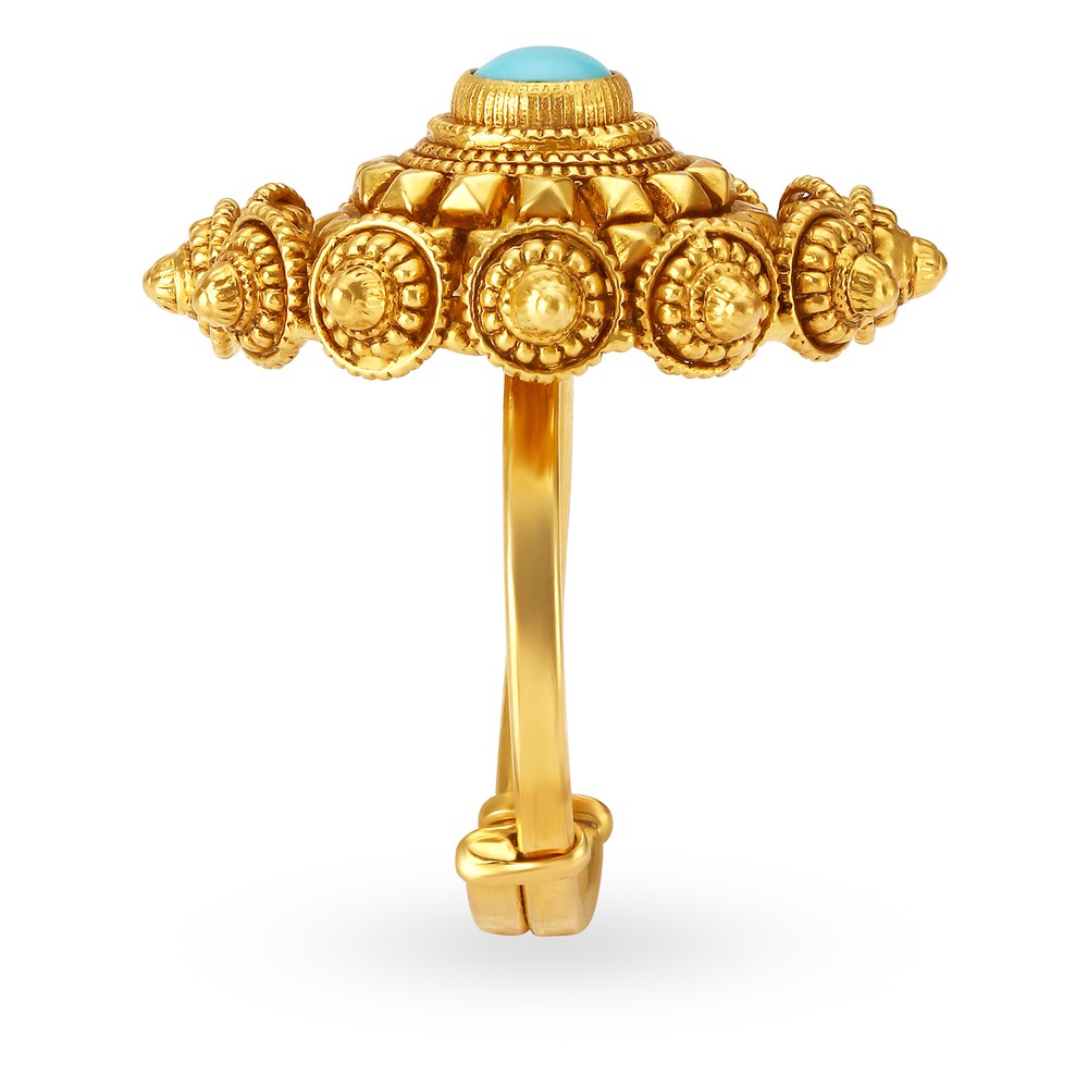 Floral Blue Gold Finger Ring