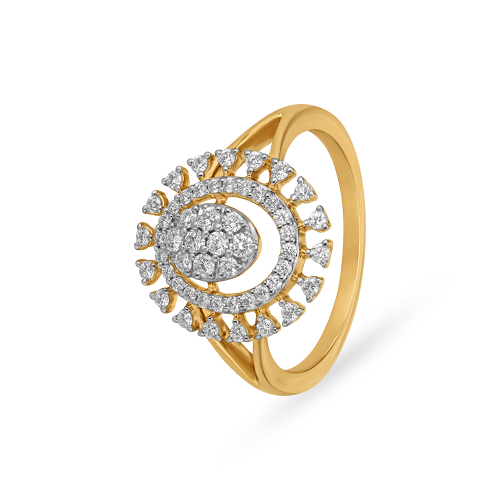 Refined Layered Diamond Gold Solitaire Look Finger Ring