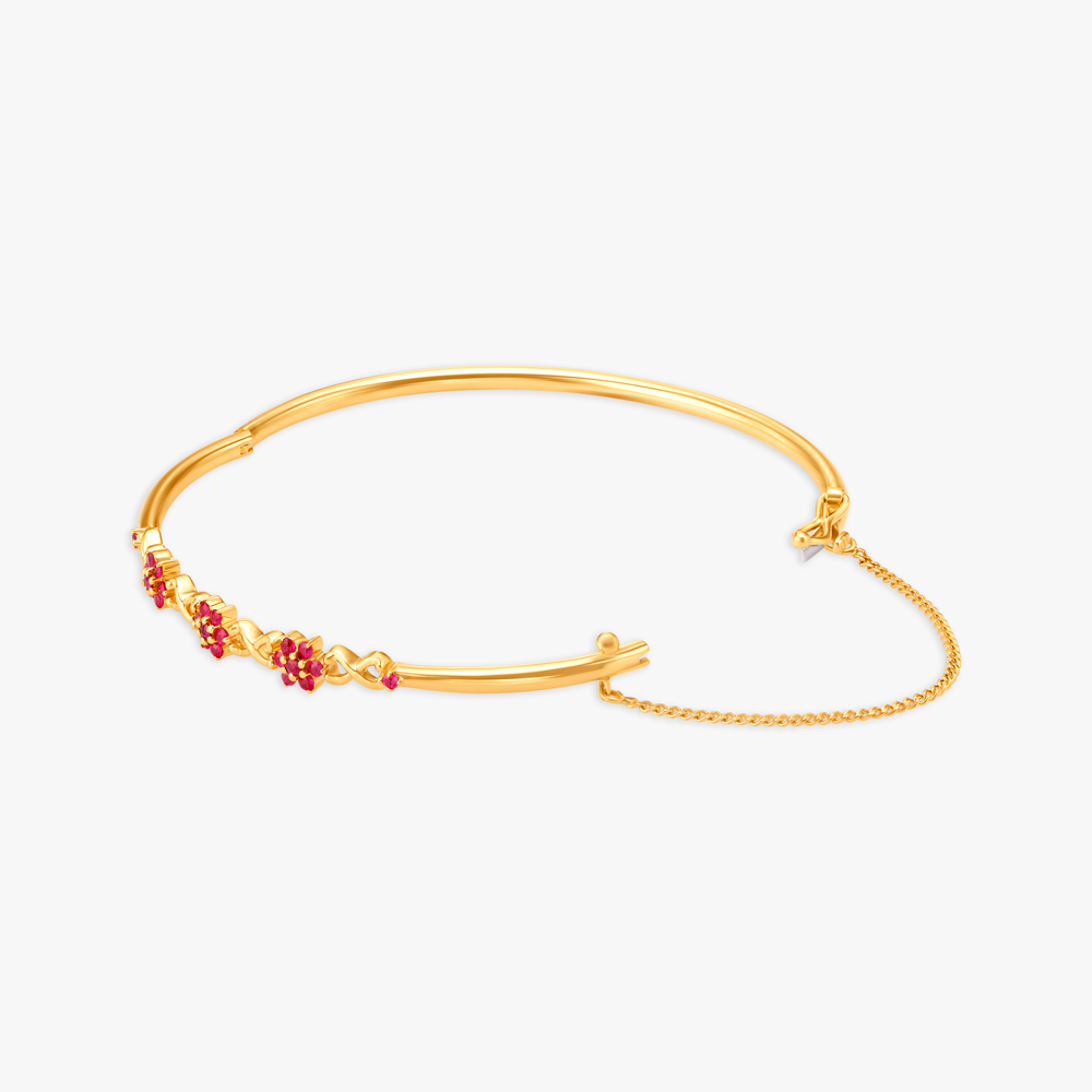 Floral Gold Bangle with Rubies