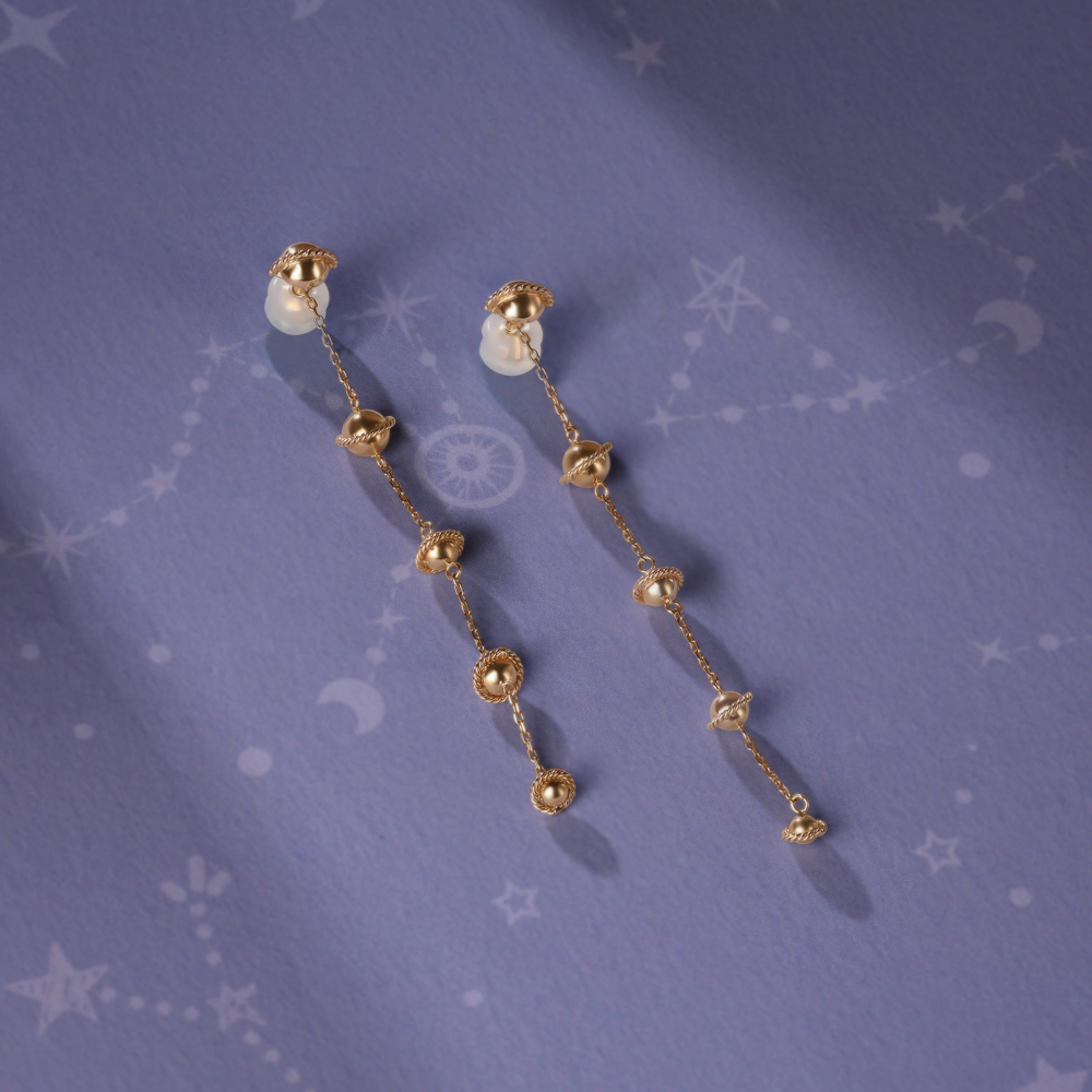 Pretty Cosmic Splendour 18KT Modular Planet Drop Earrings