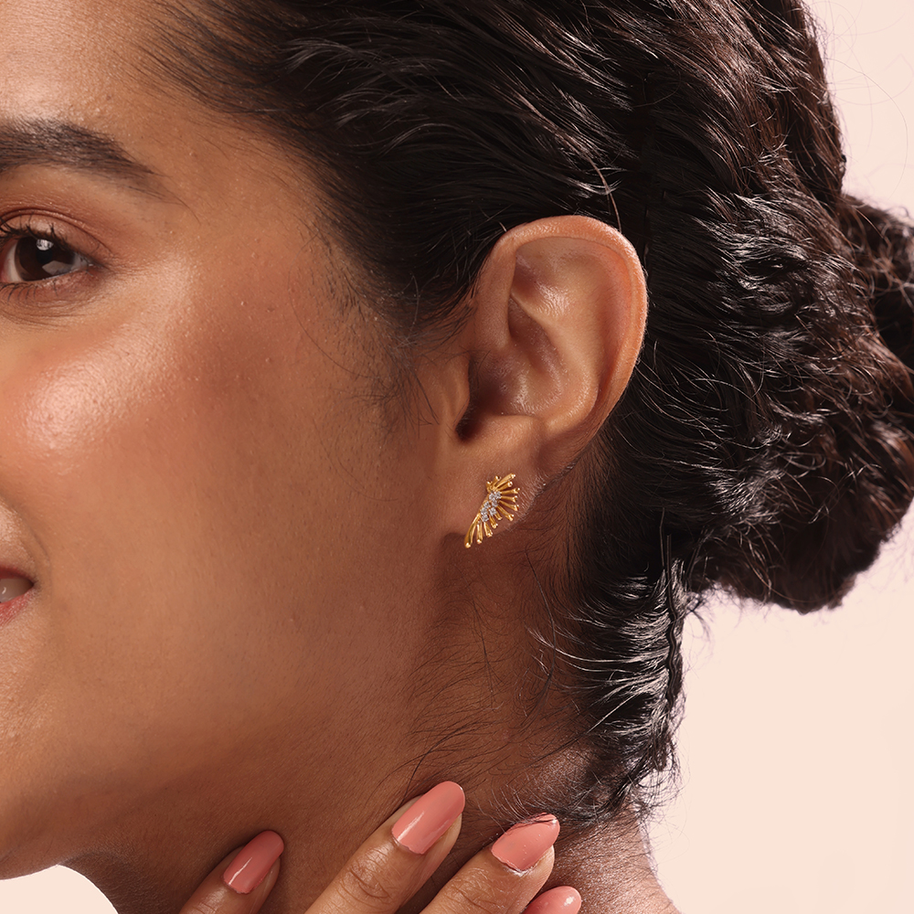 Radiant Sunburst 14KT Gold & Diamond Stud Earrings