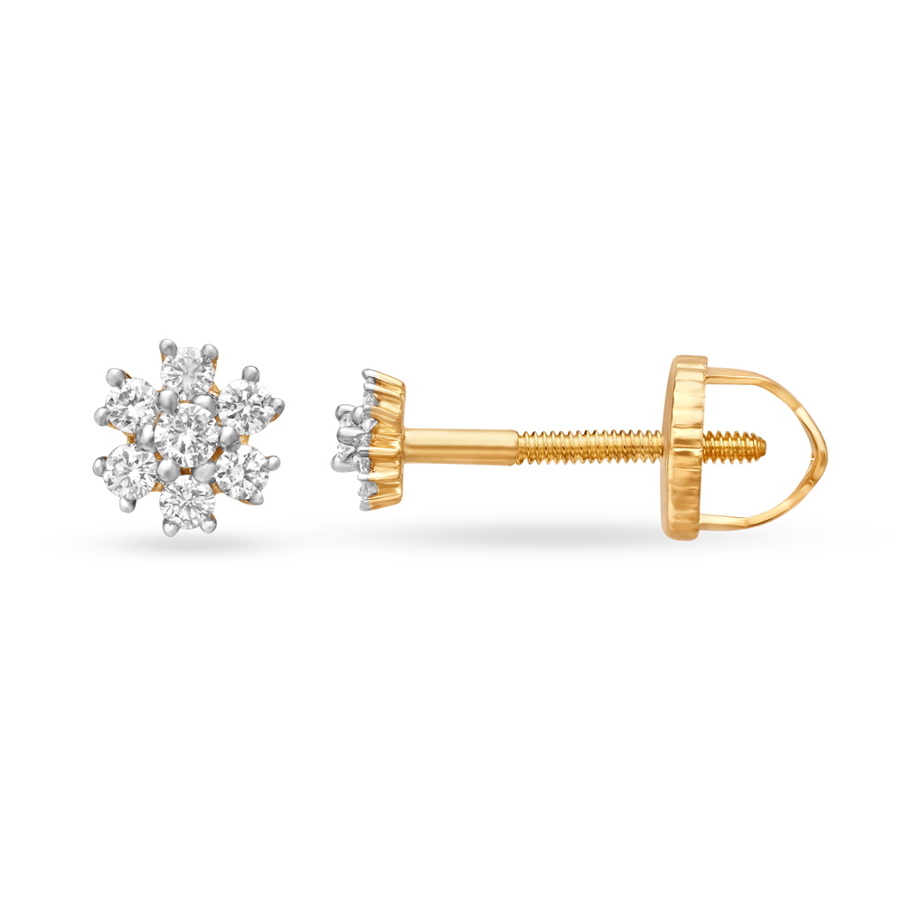 Solitaire Look Magical Gold and Diamond Stud Earrings