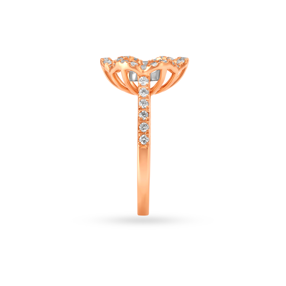 Floral Rose Gold Diamond Finger Ring
