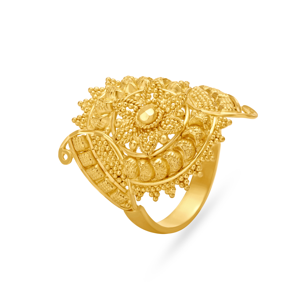 Floral Filigree Gold Finger Ring