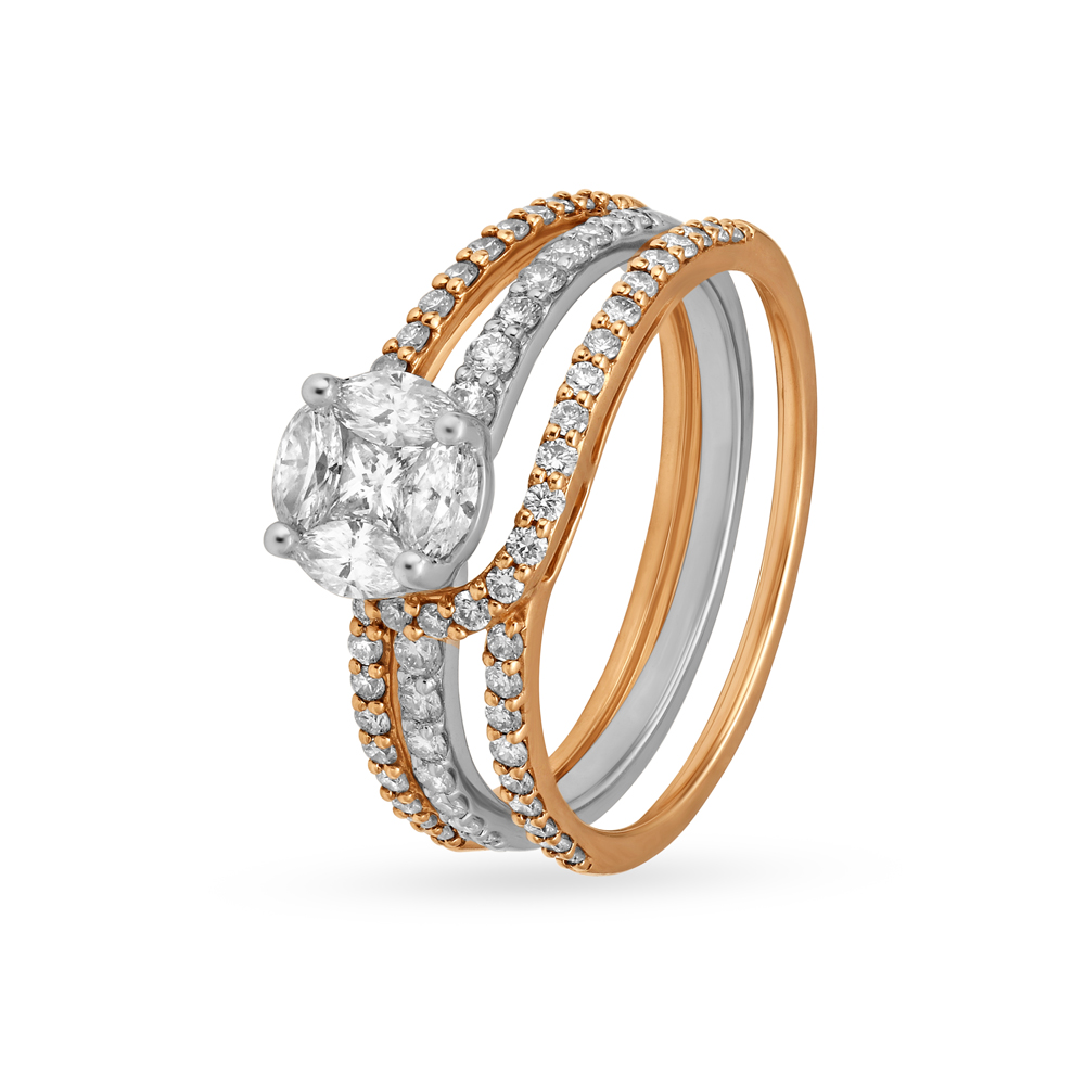 Dazzling 18 Karat White And Rose Gold And Diamond Detachable Ring