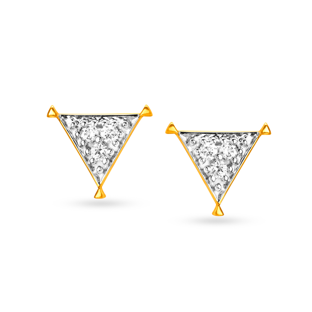 Glamorous 18 Karat Gold Triangular Stud Earrings