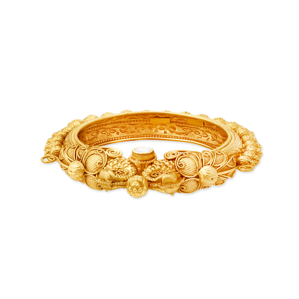 Graceful Peacock Head Gold Bangle