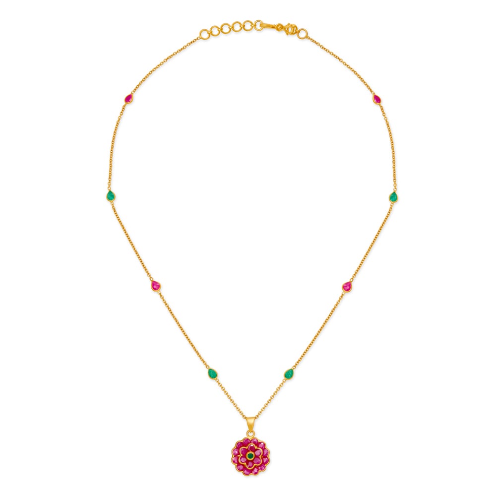 Elegant Emerald and Ruby Pendant with Chain