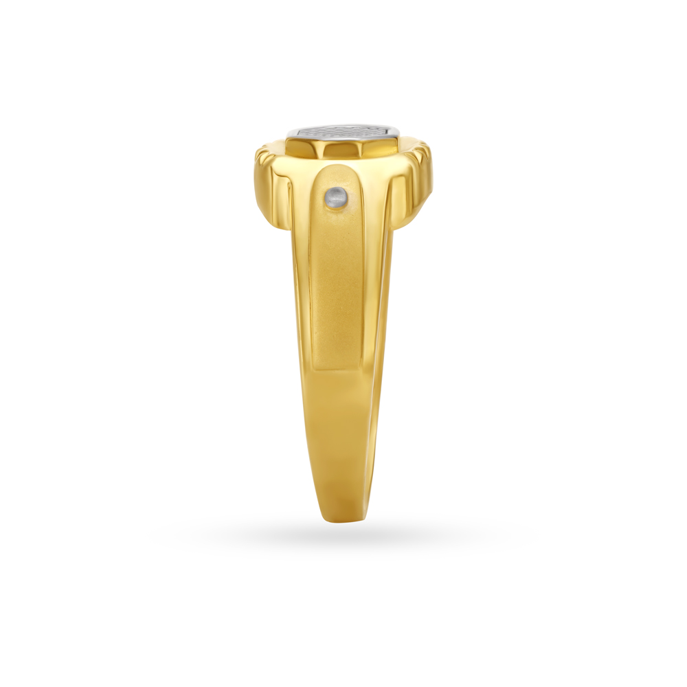 Hexagon Carved Gold Finger Ring For Men