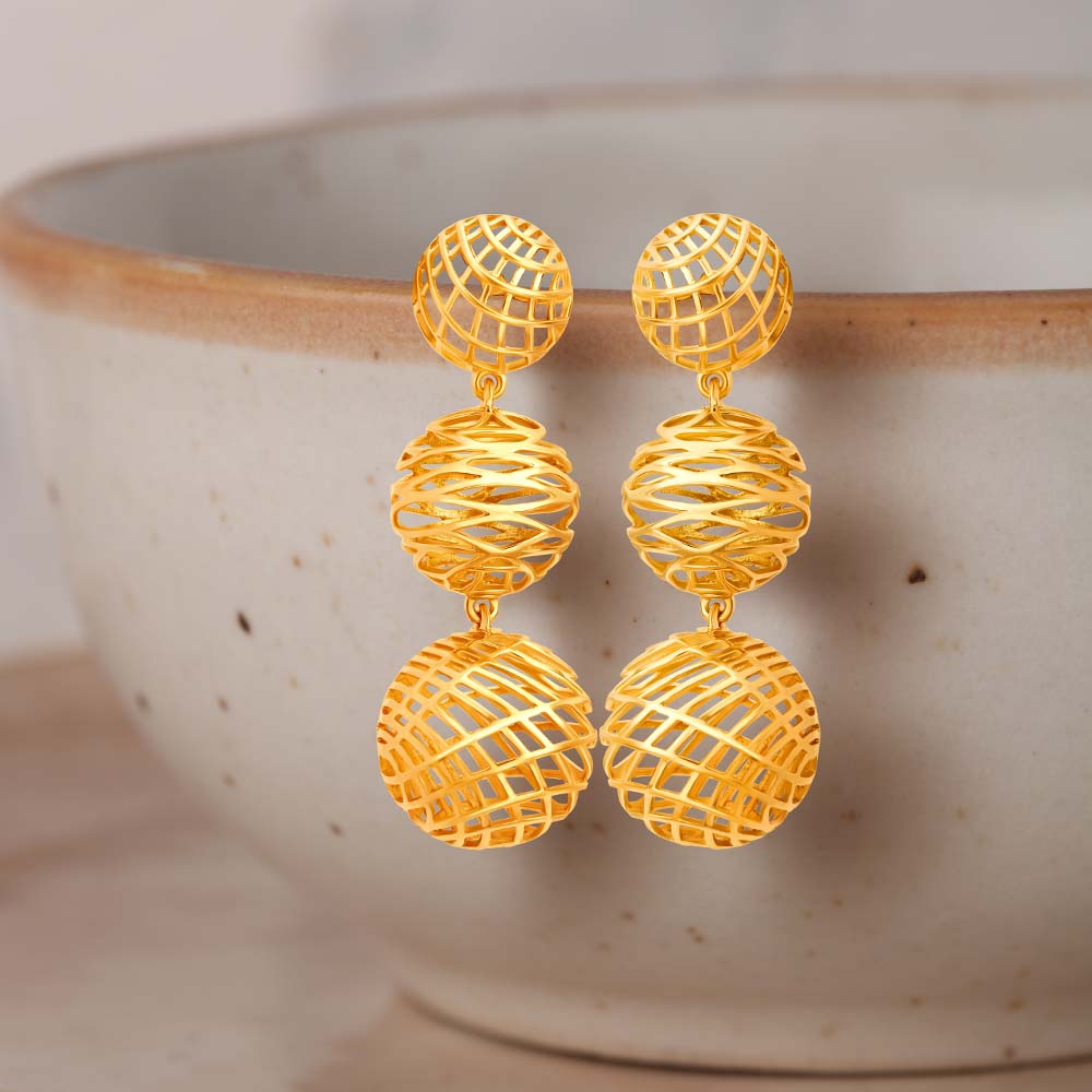 Surreal Jali Work Gold Drop Earrings