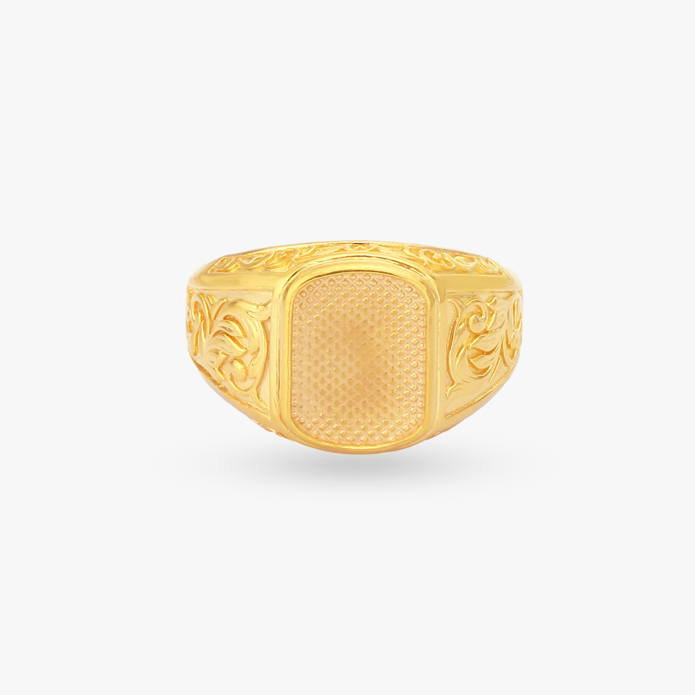 Engraved Gold Finger Ring for Men